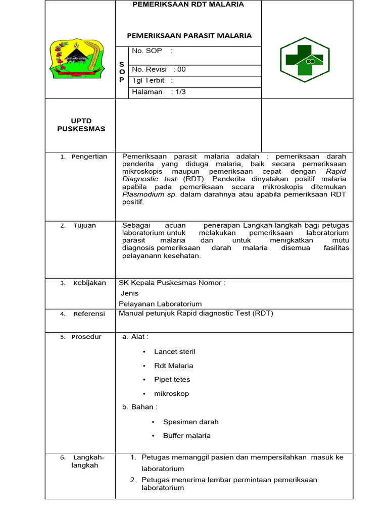Prosedur Pemeriksaan RDT Malaria | PDF