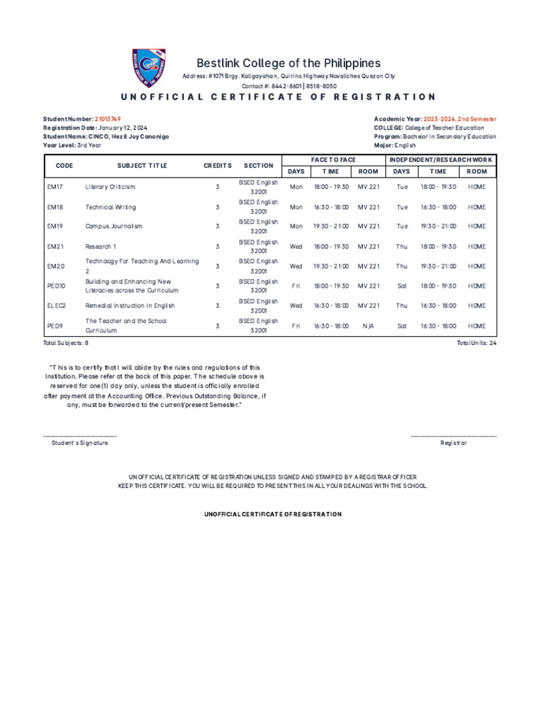 Bestlink College Student Registration 2024 | PDF