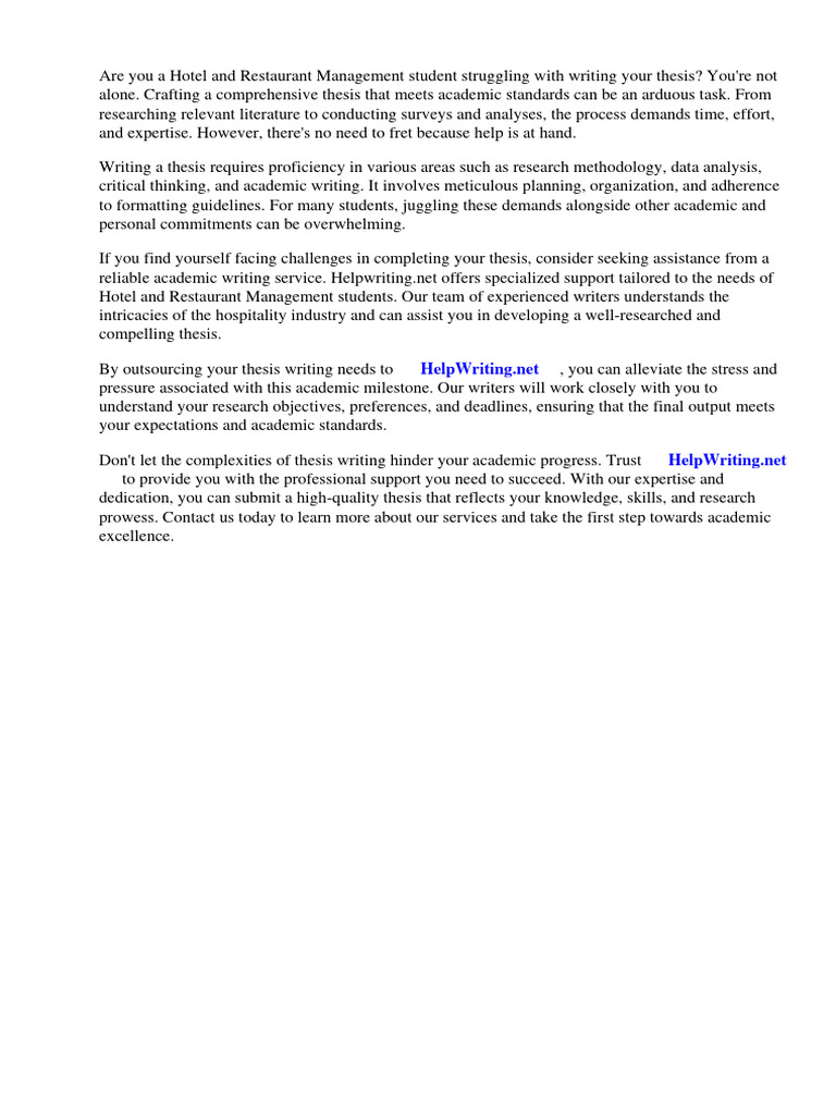 Thesis Help for Hospitality Students | PDF