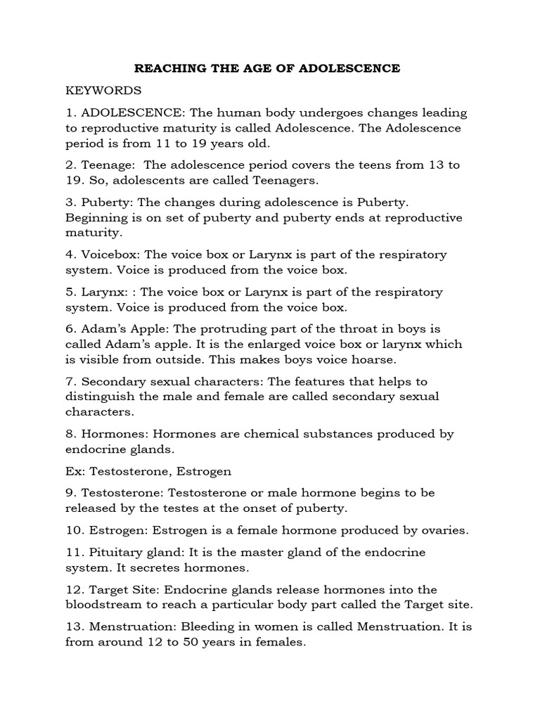 Reaching The Age of Adolescence | PDF