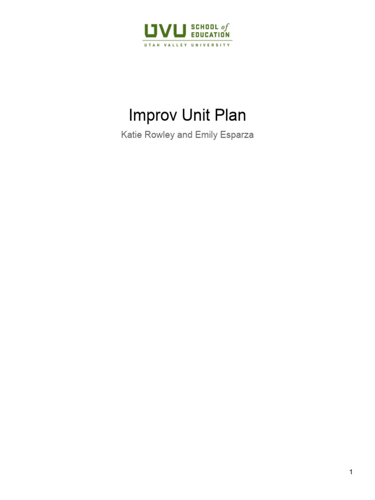 High School Improv Unit Plan | PDF | Improvisational Theatre ...