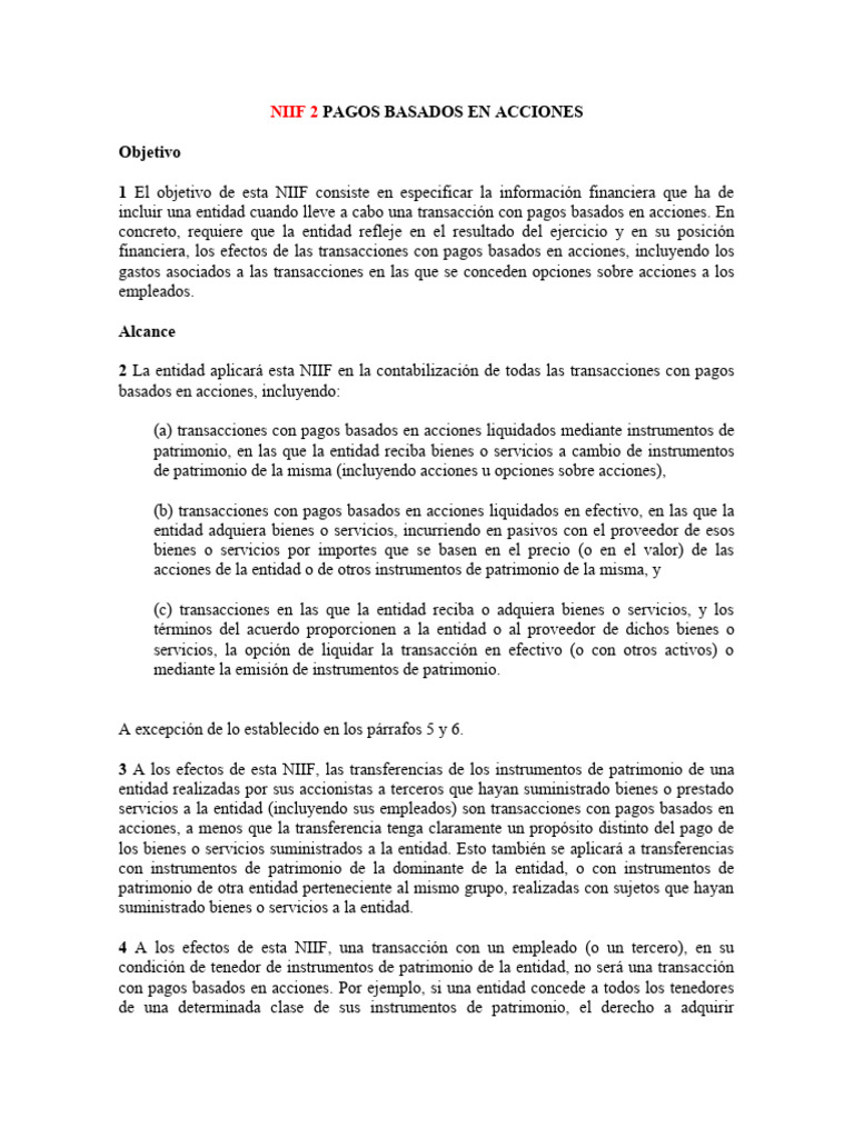 NIIF-2-PAGOS-BASADOS-EN-ACCIONES | PDF | Compartir (Finanzas) | Opción (Finanzas)