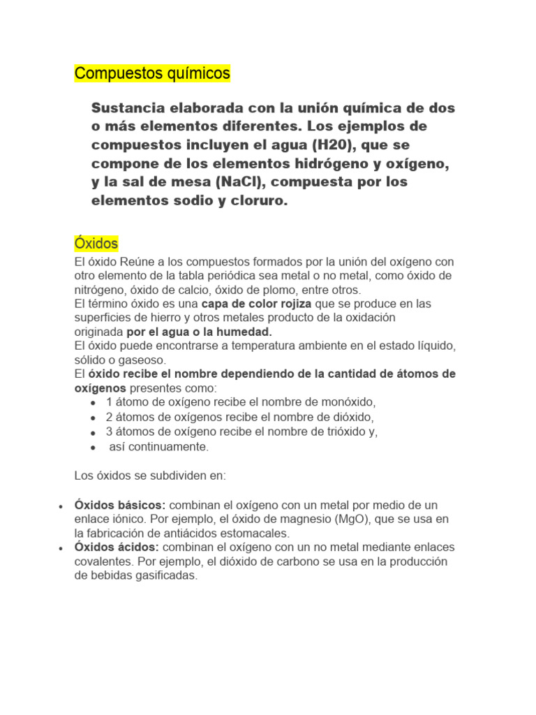 Compuestos químicos inorgánicos | PDF | Óxido | Dióxido de carbono