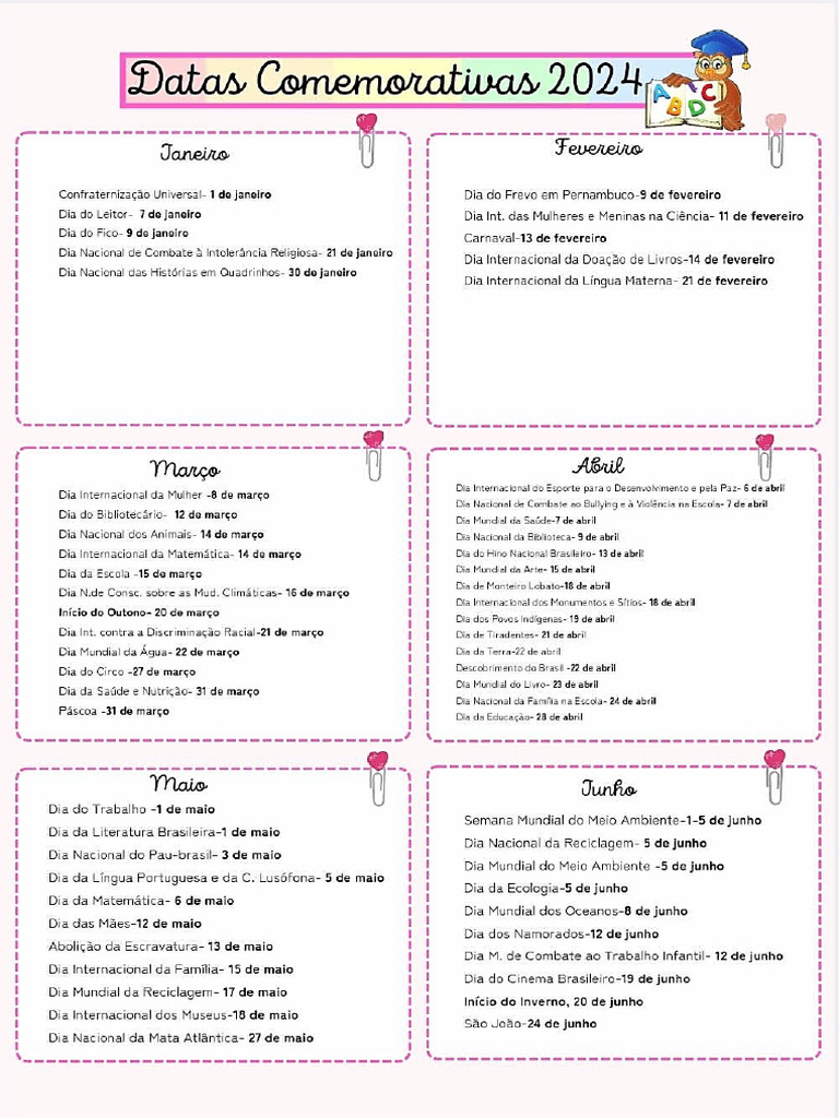 Calendario De Datas Comemorativas Pdf