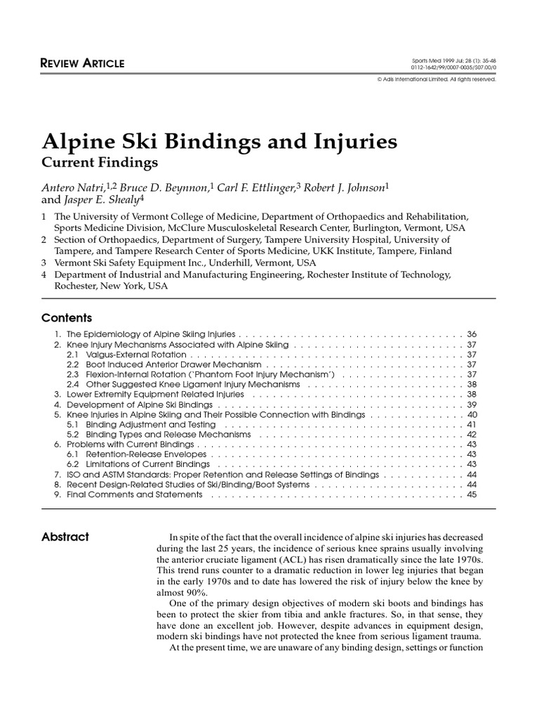 Alpine Ski Bindings and Injuries (Natri, 1999) | PDF | Knee ...