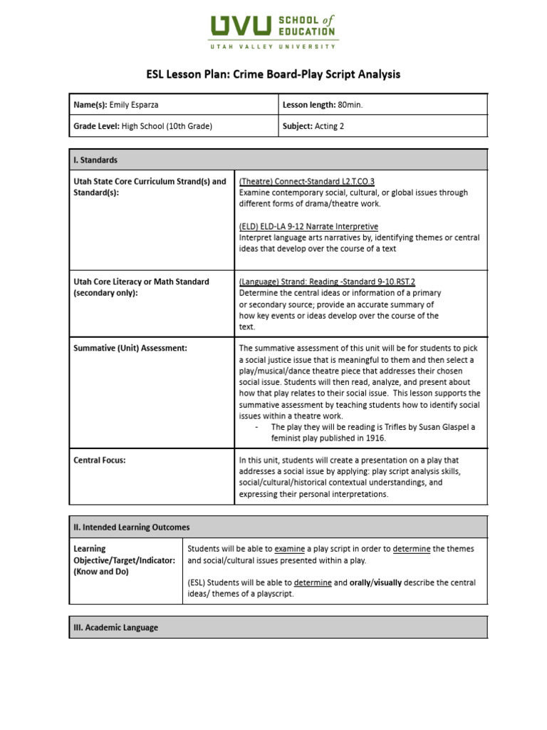 Esl Lesson Plan Social Issues Evidence Board | PDF | English As A ...