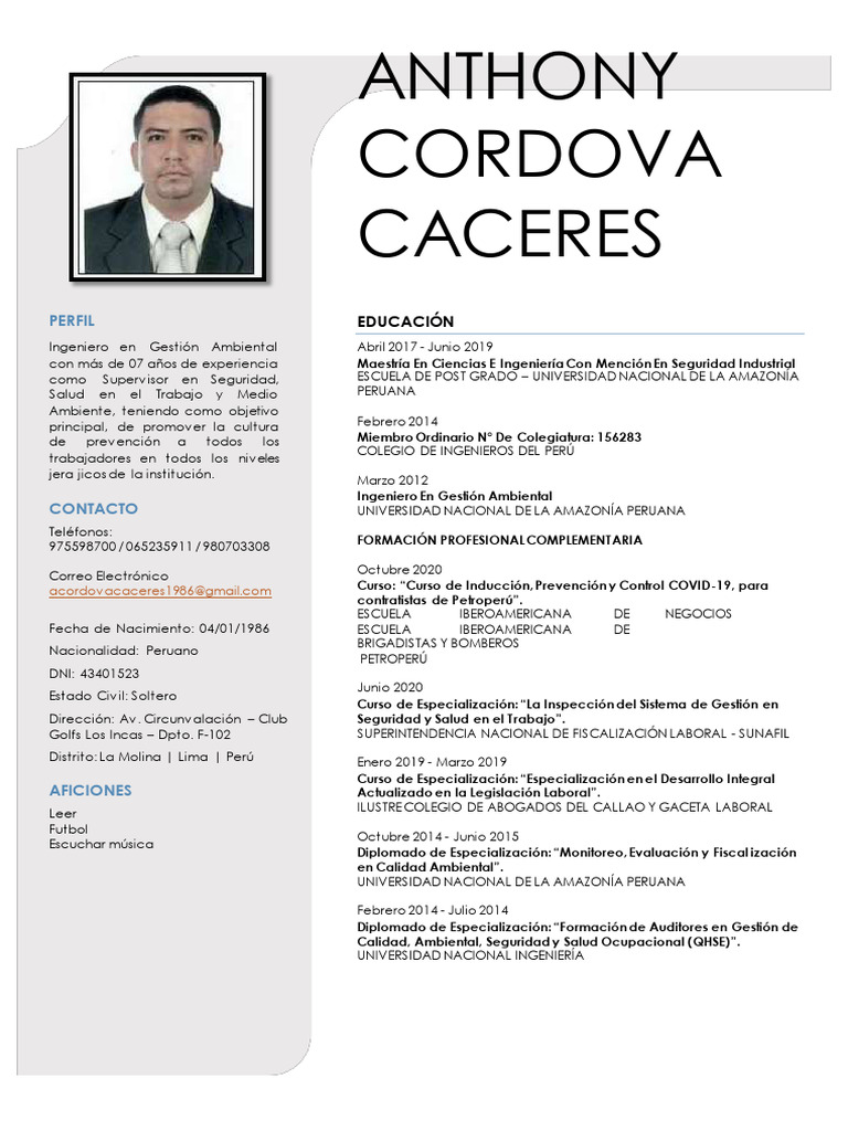 CV Anthony Cordova Caceres | PDF | Perú | Business