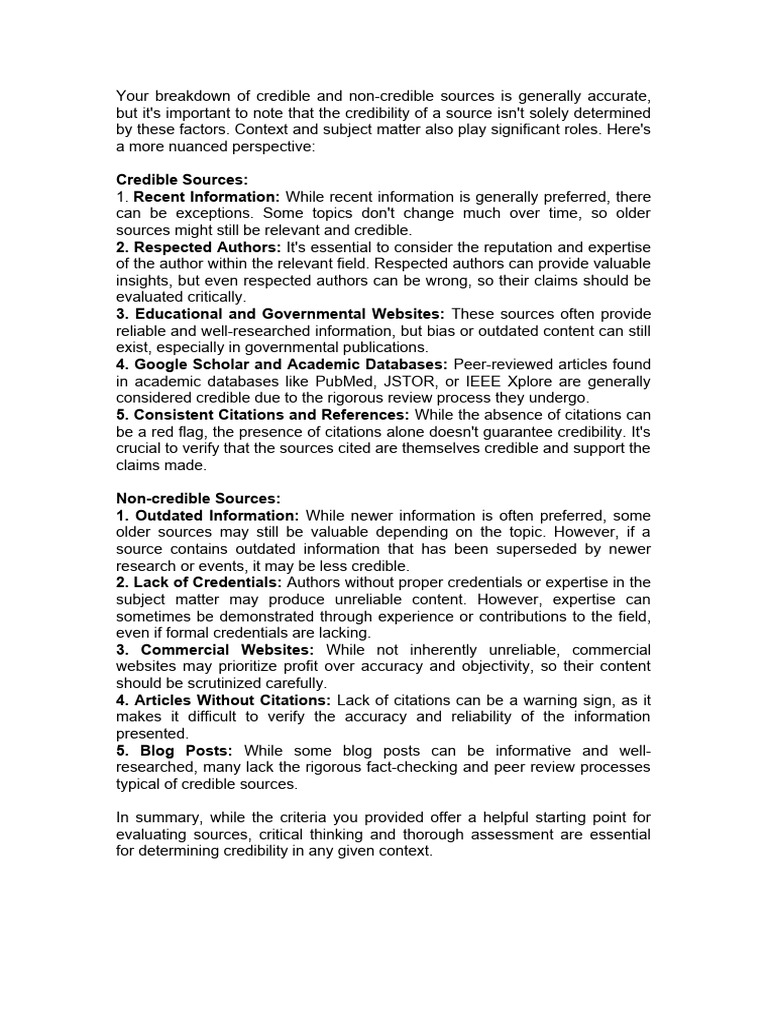 Credible Vs. Non-credible Sources | PDF