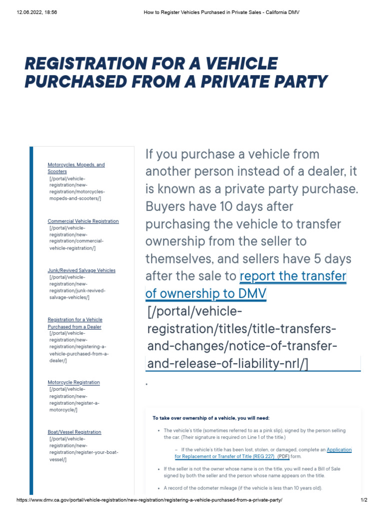 How To Register Vehicles Purchased in Private Sales - California DMV ...