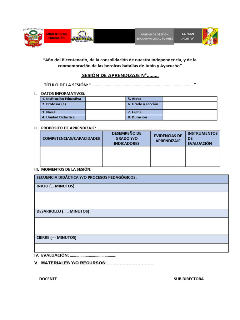 Esquema de Sesión de Aprendizaje 2024. I.E. Jec. San Jacinto. | PDF