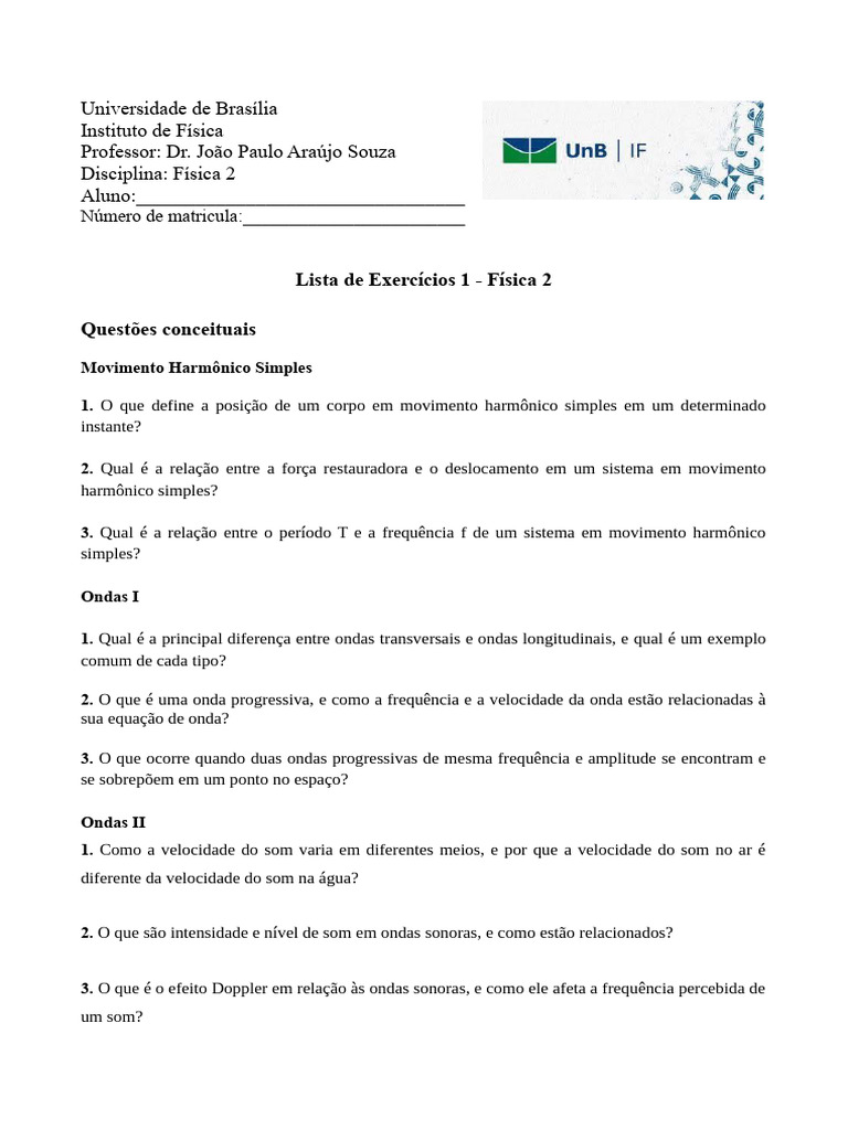 Lista de Exercicio 2 - Fisica2 | PDF | Ondas | Som