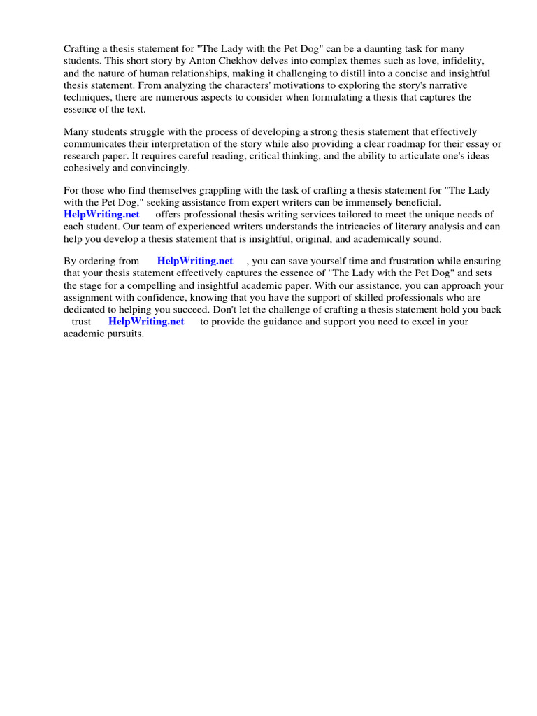 Thesis Statement For The Lady With The Pet Dog | PDF | Essays | Anton Chekhov