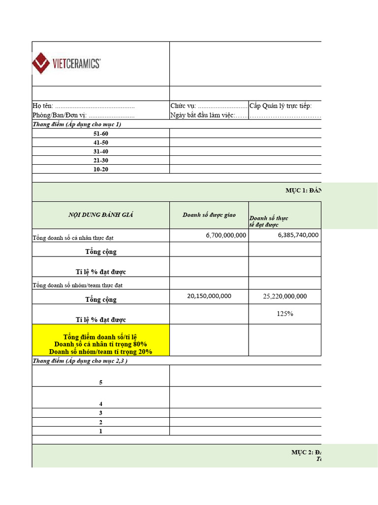 5.VCI - BM - ĐÁNH GIÁ NĂM 2023 - Sale - Team Leader - Linh | PDF