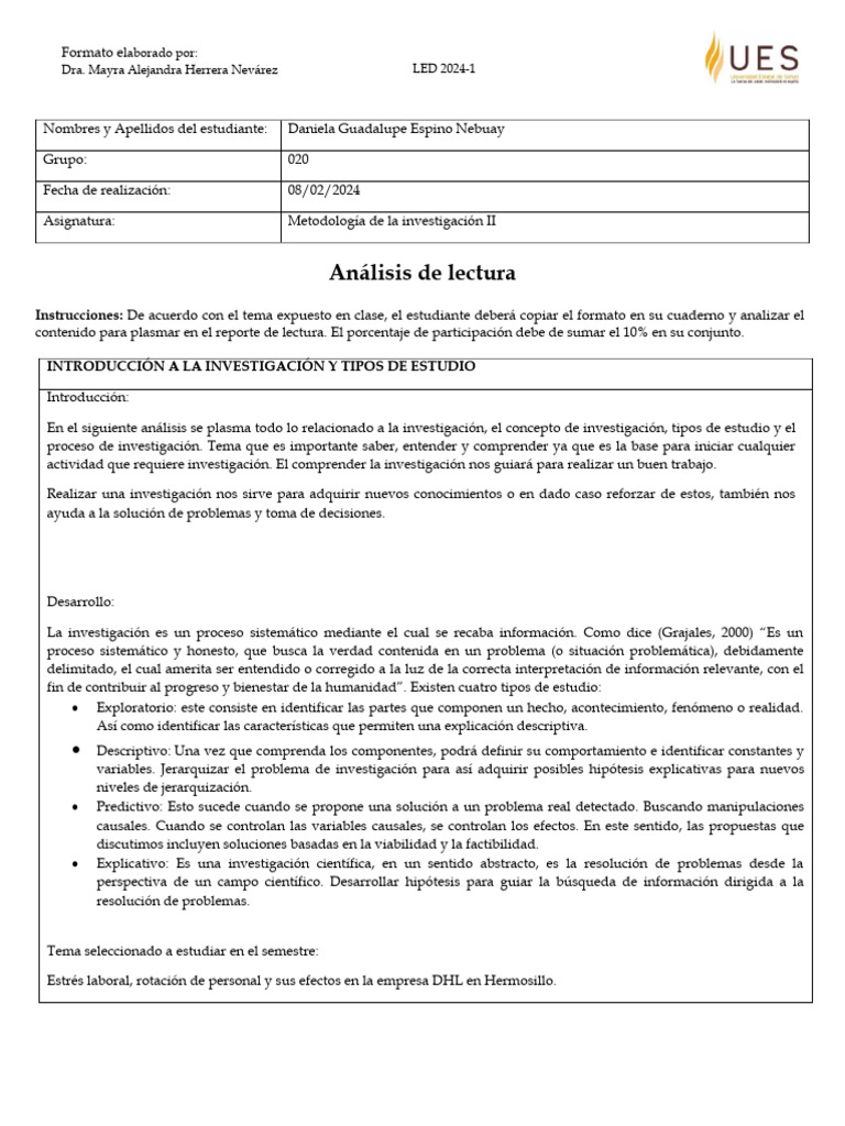 AnÃ¡lisis de Lectura | PDF | Método científico | Hipótesis