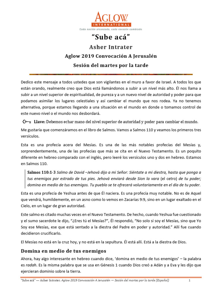 2019 Convocation Asher Intrater Tues PM Session SP3 | PDF | Oración | Jesús
