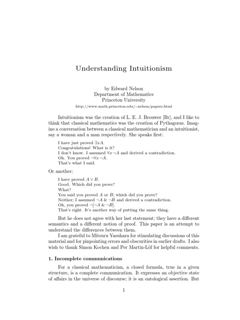 Understanding Intuitionism: WWW - Math.princeton - Edu Nelson Papers ...