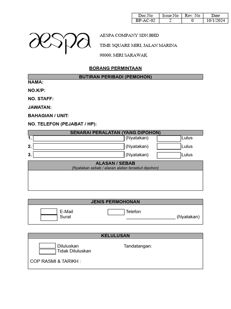 Borang Permintaan | PDF