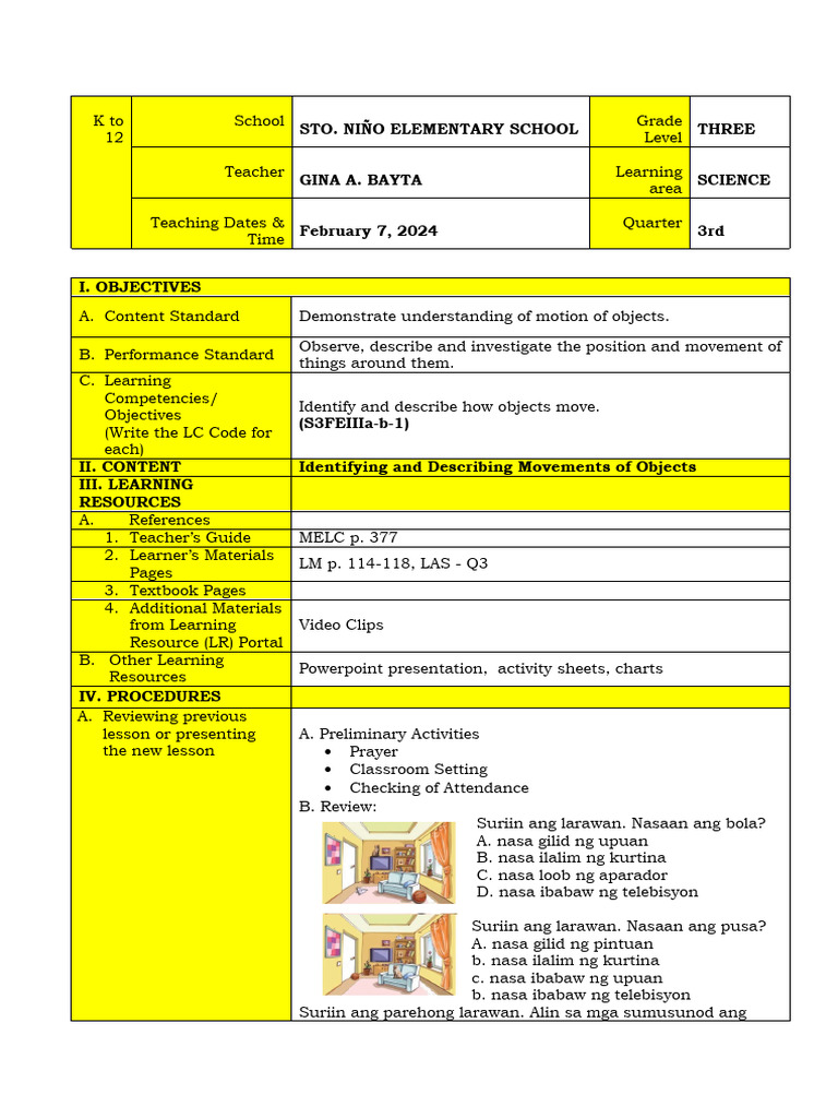 Grade 3 Science Lesson on Motion | PDF | Learning | Change