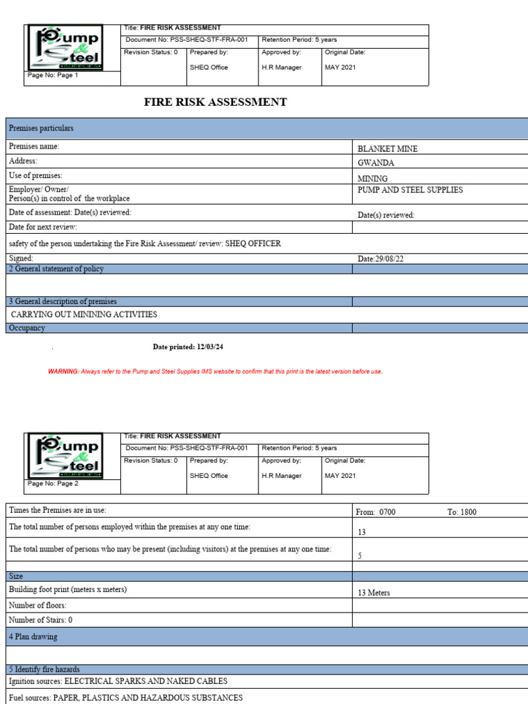 Fire Risk Assessment | PDF | Fire Safety | Firefighting