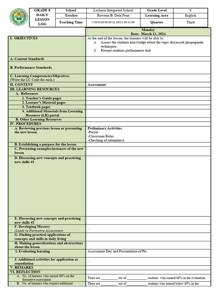 Grade 8 English Lesson Plan on Propaganda | PDF