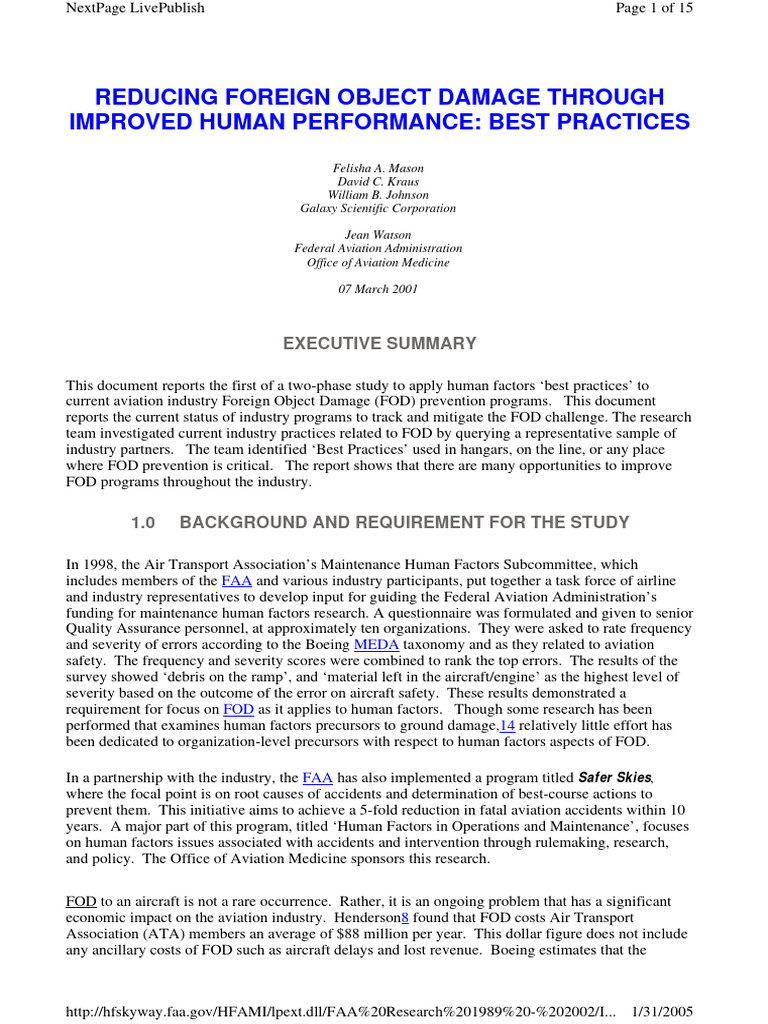 Reducing Foreign Object Damage Through Improved Human Performance ...