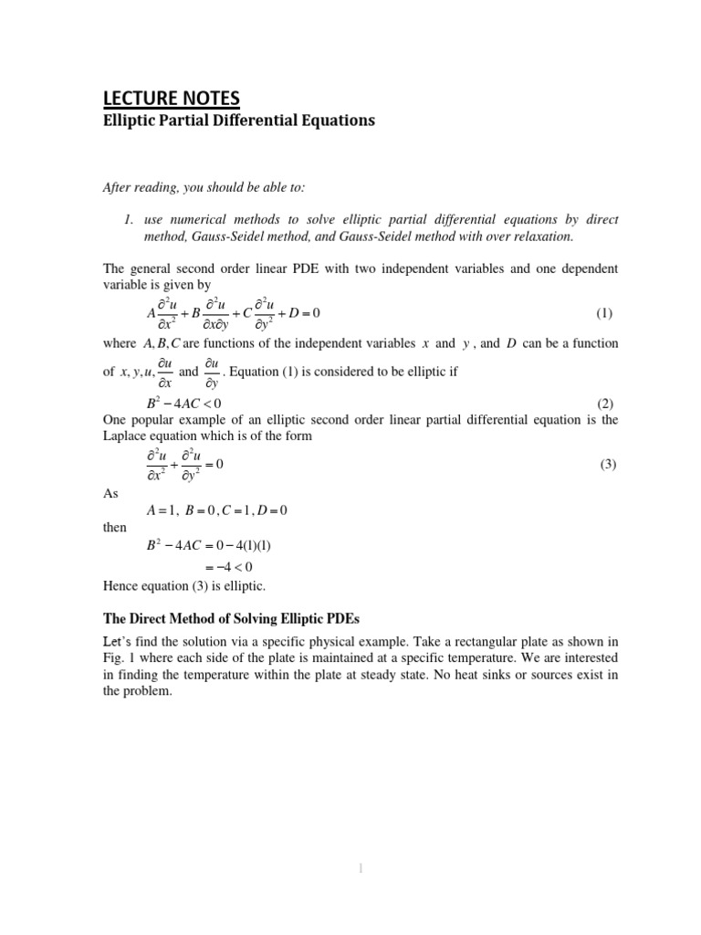 Solving Elliptic PDEs with Numerical Methods | PDF | Partial ...