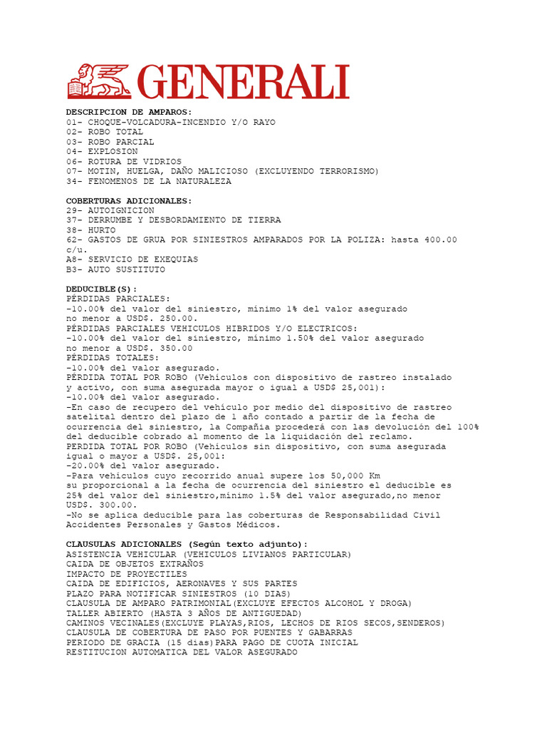 Producto Generali 2023 | Descargar gratis PDF | Póliza de seguros | Ley común