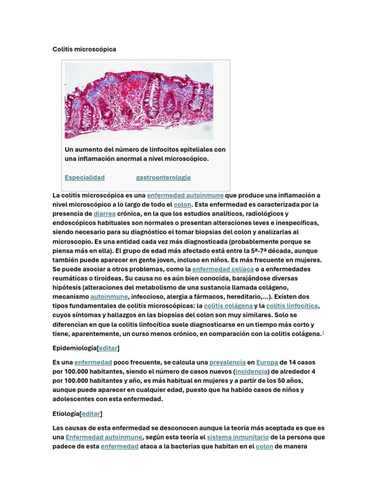 Colitis Microscópica | PDF | Epidemiología | Inmunología