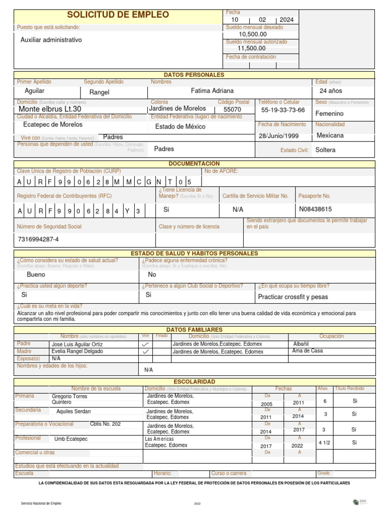 Sne - Solicitud - de - Empleo - Plantilla - PDF - 2024-02-10 22-10-40 | PDF