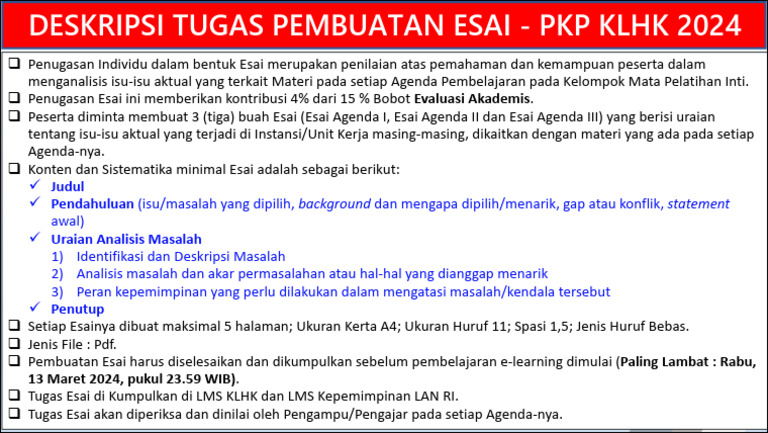 Deskripsi Tugas Essay Agenda PKP KLHK 2024 | PDF