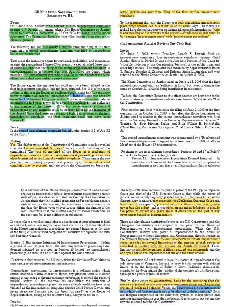 PART1_CONSTI DIGESTS | PDF | Impeachment | Standing (Law)