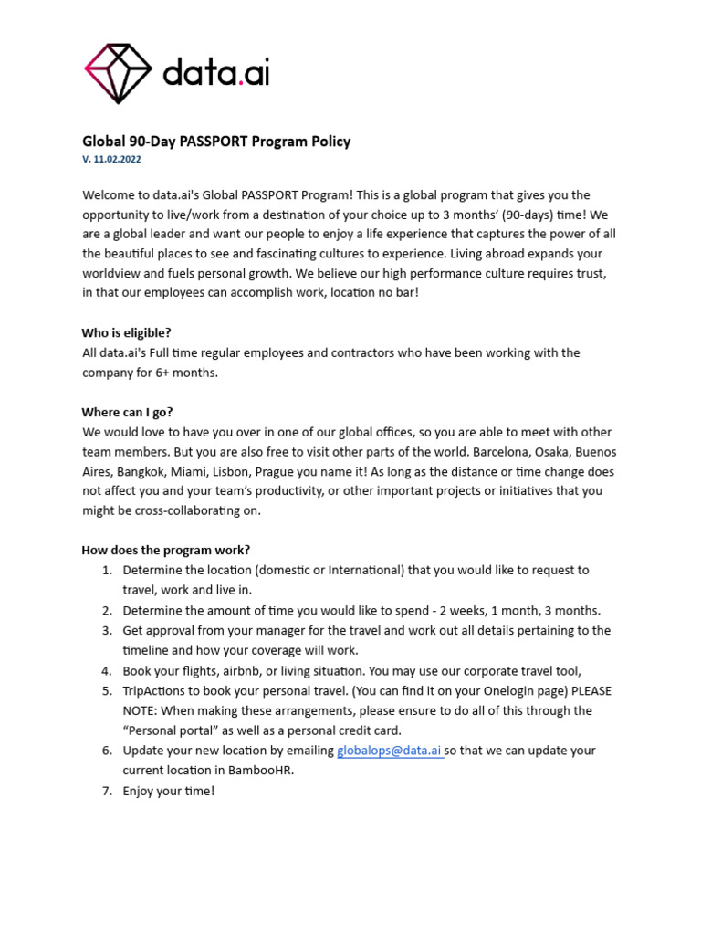 PPL - Global 90-Day Passport Program Policy | PDF | Cost Of Living ...