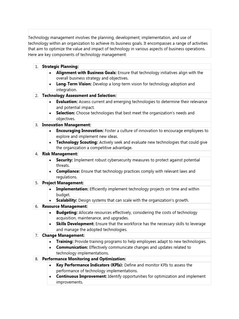 Technology Management Involves The Planning | PDF | Automation | Scada