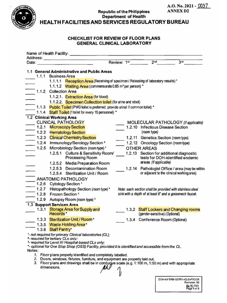 DOH Checklist For Review - CLINICAL LABORATORY | PDF