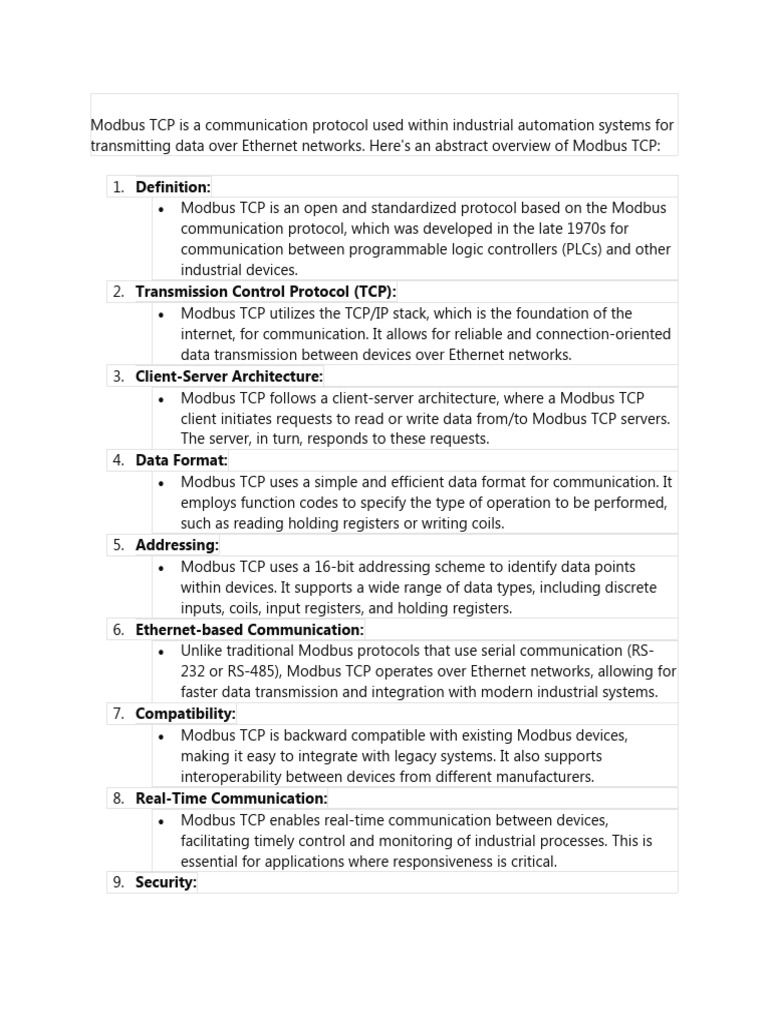 Modbus TCP Is A Communication Protocol Used Within Industrial ...