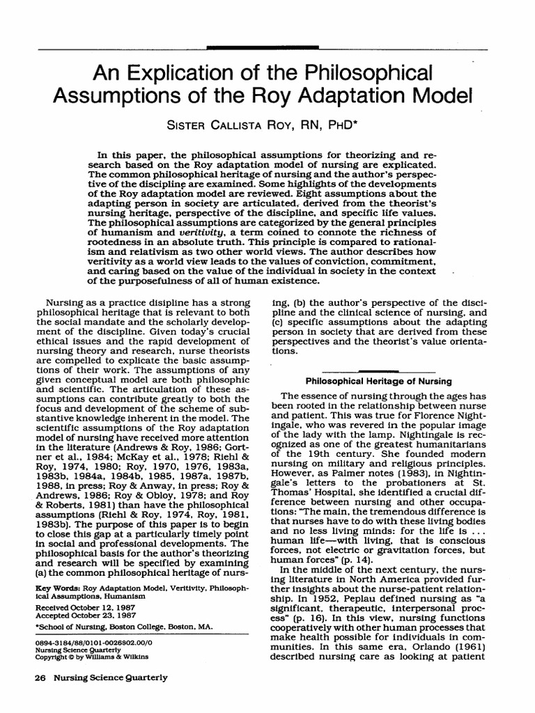 Roy 1988 An Explication of The Philosophical Assumptions of The Roy ...