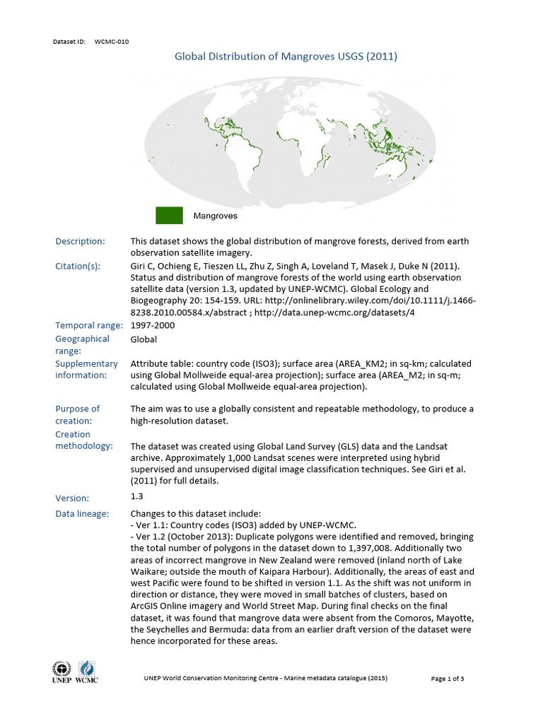 Global Mangrove Distribution Dataset 2011 | PDF | Earth Sciences | Data