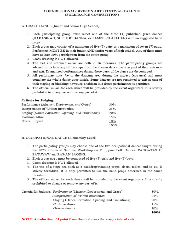 Folk Dance Competition Mechanics 1 | PDF | Dances | Performing Arts
