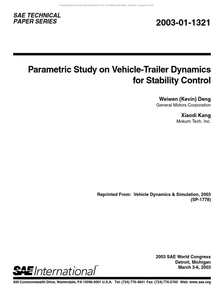 Parametric Study On Vehicle-Trailer Dynamics | PDF | Trailer (Vehicle) | Control Theory