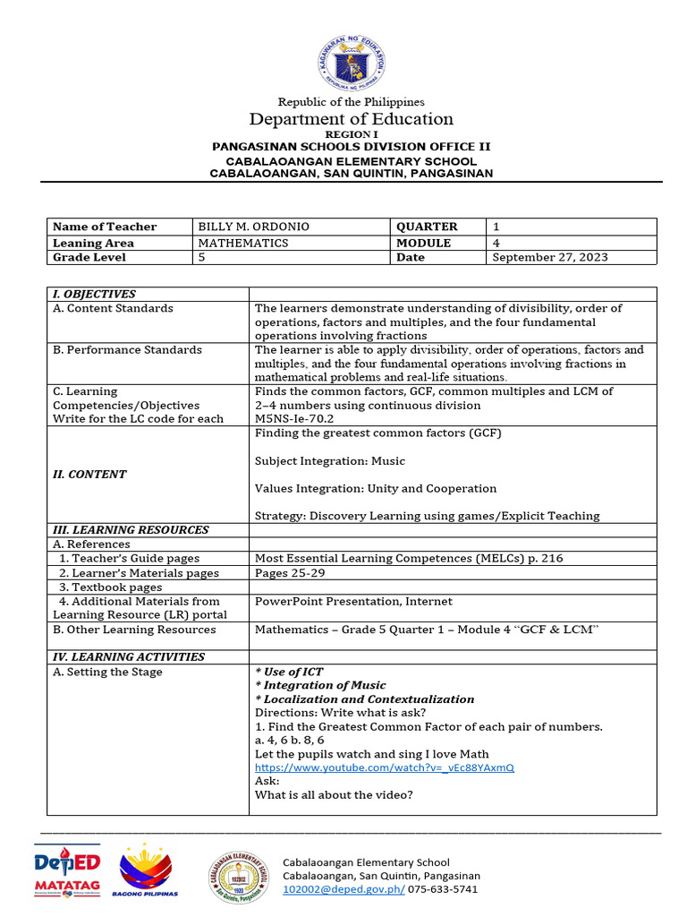 Cot 1 Mathemastics-2023-2024 | PDF | Behavior Modification | Mathematics