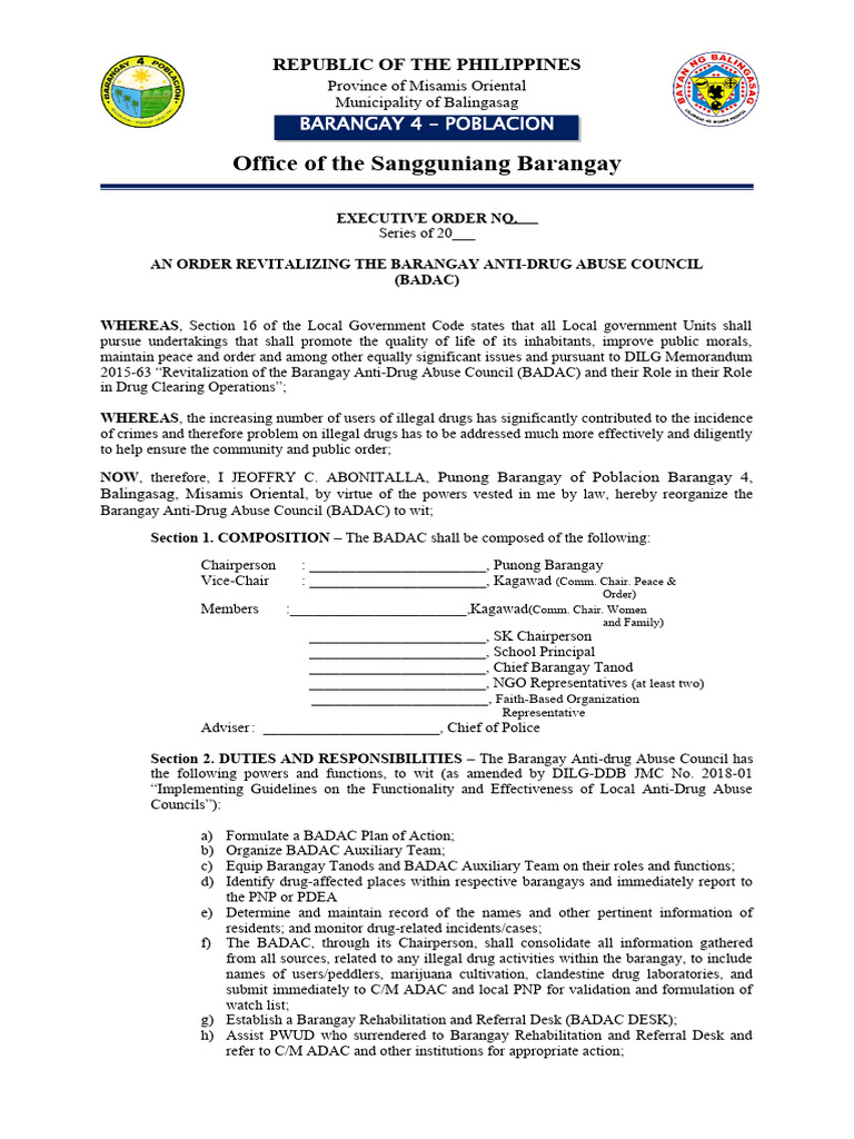 Executive Order Badac | PDF | Substance Abuse | Government