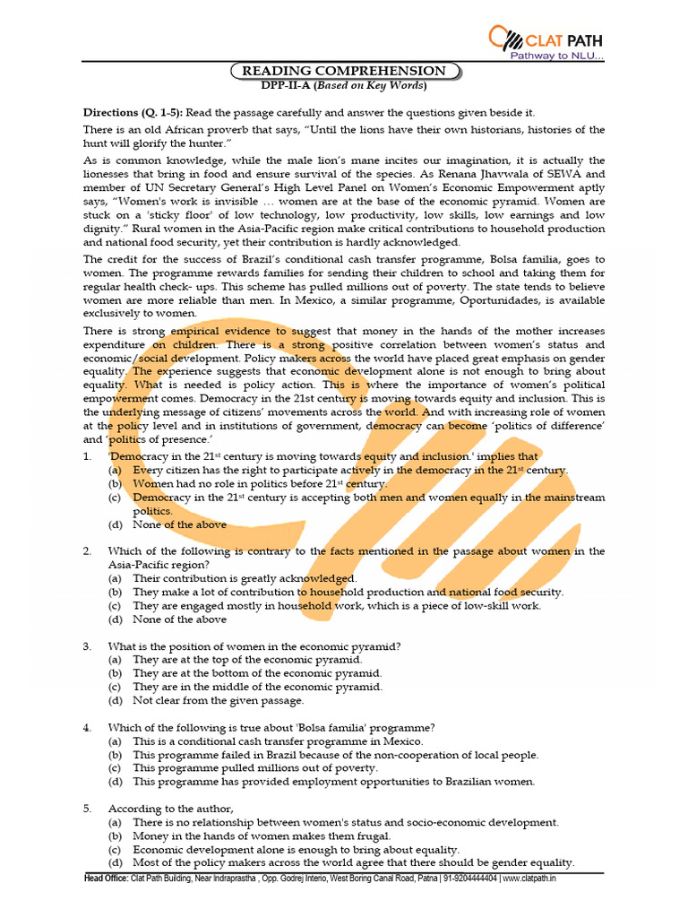 Reading Comprehension: DPP-II-A (Based On Key Words) Directions (Q. 1-5) | Download Free PDF ...