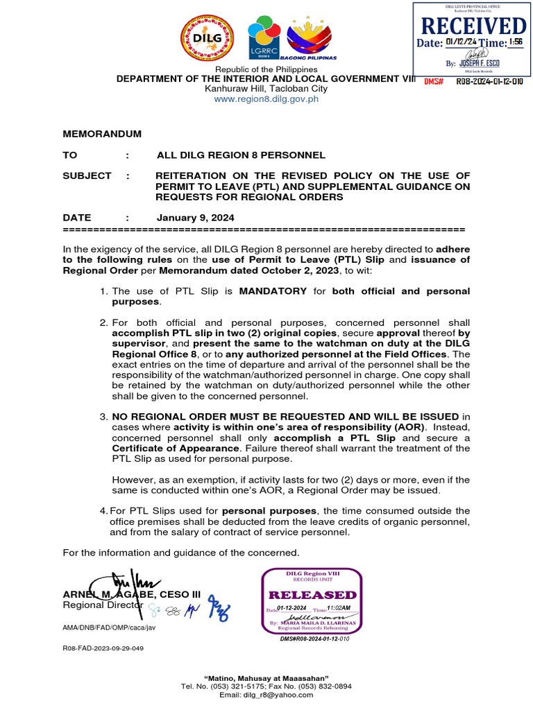 r08 2024 01-12-010 Ro Memo Re Reiteration Revised Memorandum On The Use ...
