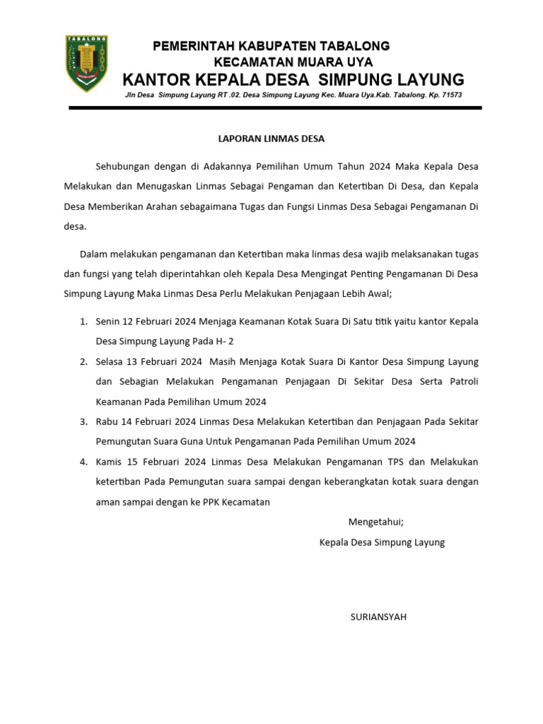 Laporan Kegiatan Linmas Contoh Pi | PDF