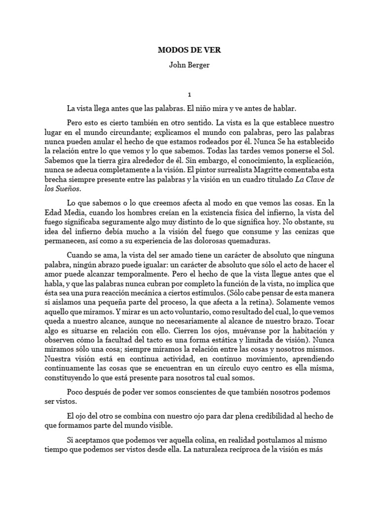 MODOS DE VER, de John Berger | PDF | Imagen | Percepción visual