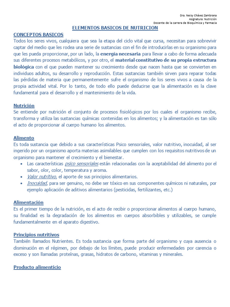 1 Elementos Basicos de Nutricion | PDF | Alimentos | Digestión