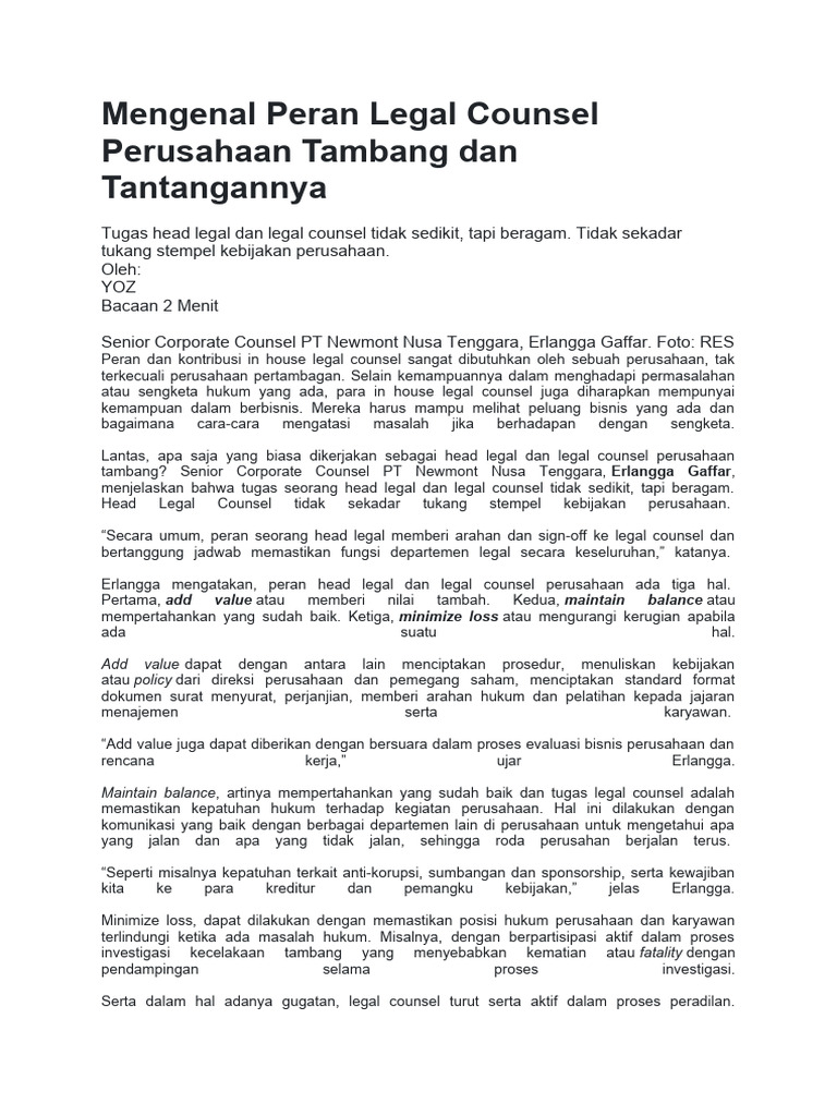 Peran dan Tantangan Legal Counsel Tambang | PDF