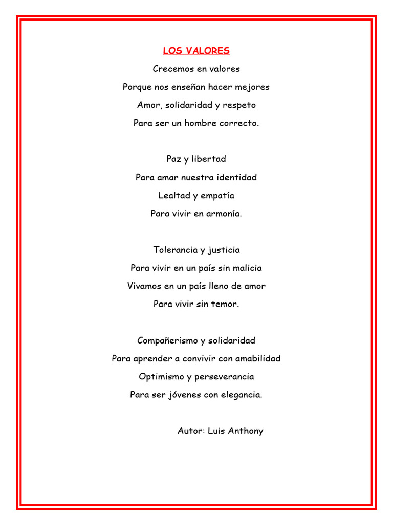 Poema sobre valores para niños | PDF | Ciencias sociales | Salud y ...