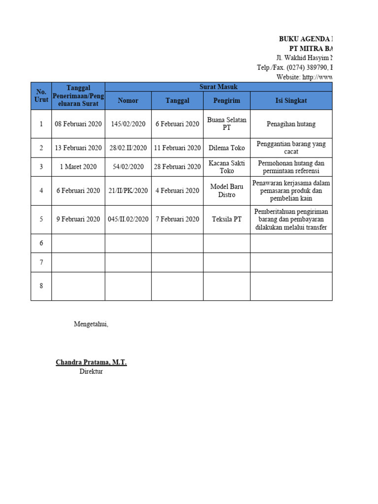 Contoh Buku Agenda Berpasangan | PDF