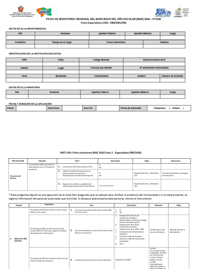 Monitoreo BIAE 2024: Inicio Escolar | PDF